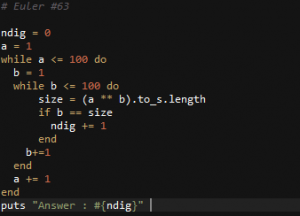 Ruby: Solution to Project Euler Problem # 63
